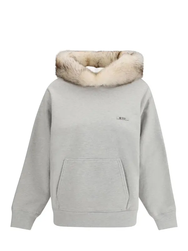 Prada Hoodie Features A Hood Lined In Shearling - Gray
