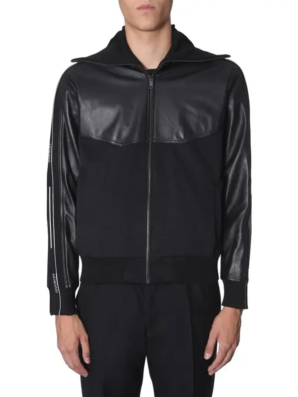 Givenchy Leather Paneled Zip Up Jacket - Black