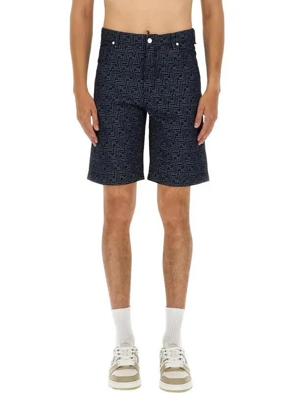 Fendi Ff Jacquard Denim Shorts - Blue