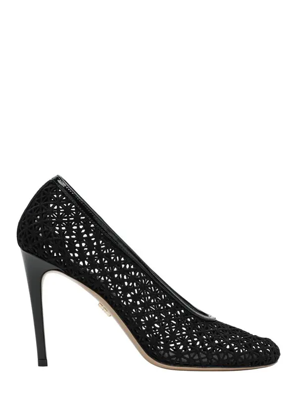 FERRAGAMO Cotton Macrame Stiletto Pump - Black