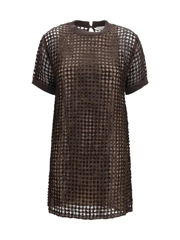 Brunello Cucinelli Sequin Mesh Mini Dress - Brown