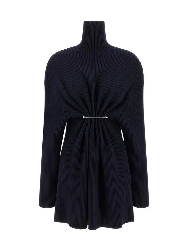 Balenciaga Pinched Ribbed Knit Mini Dress - Blue