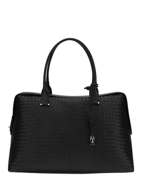Bottega Veneta Intrecciato Nappa Leather Duffel Travel Bag - Black