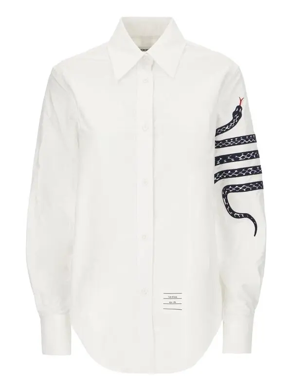 Thom Browne Embroidered Animal Print Long Sleeve Button Up Shirt - Multicolor