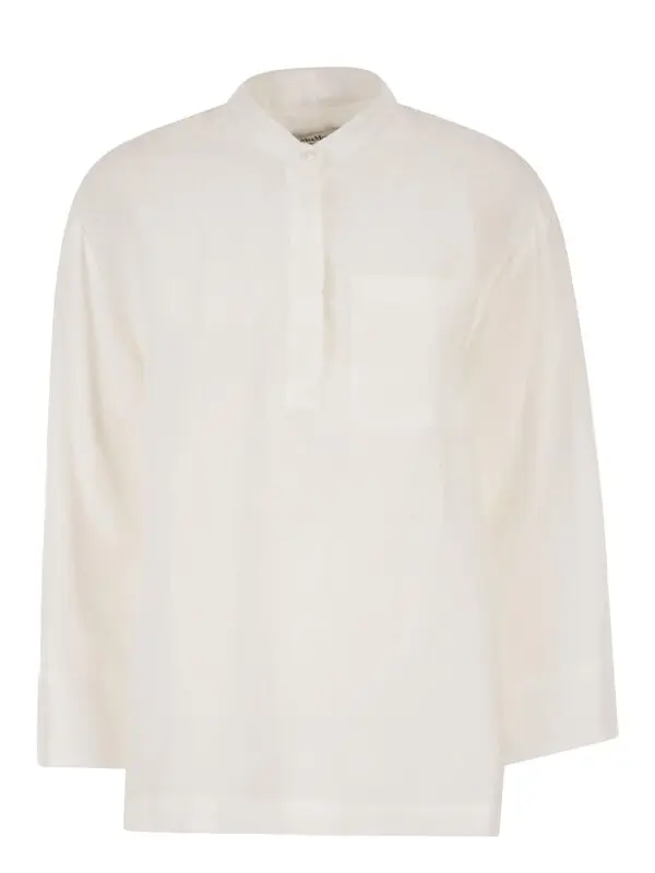 Max Mara S Linen Mandarin Collar Shirt - White