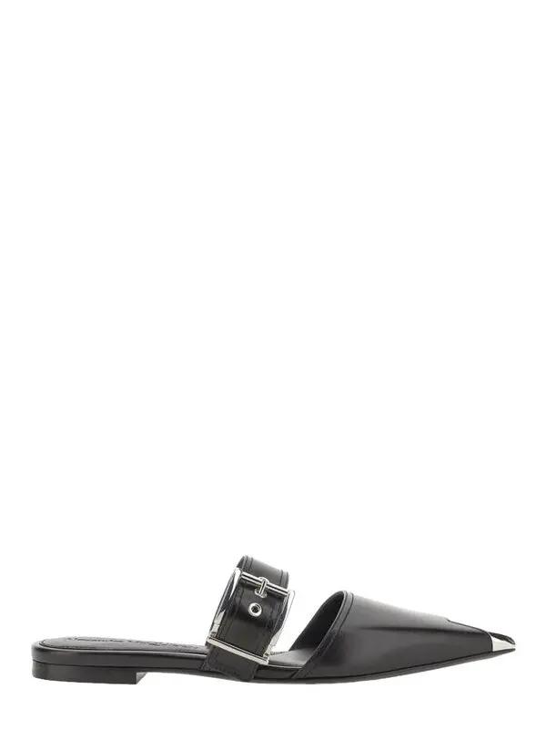 Alexander McQueen Leather Buckled Pointed Toe Mules - Black