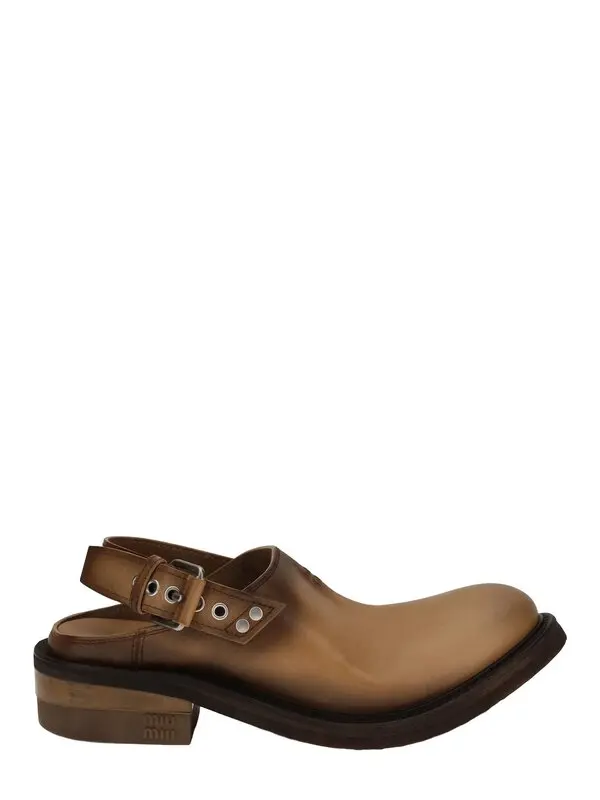 Miu Miu Leather Mules - Brown