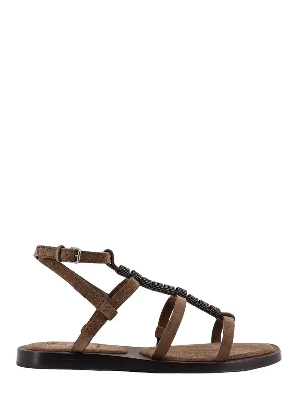 Brunello Cucinelli Suede Sandals With Monili Details - Multicolor