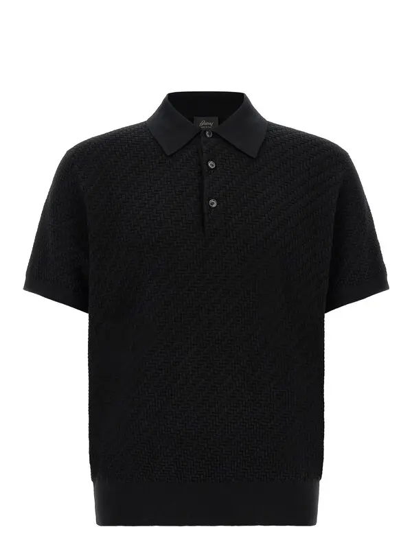 Brioni Trama' Weaving Polo - Black