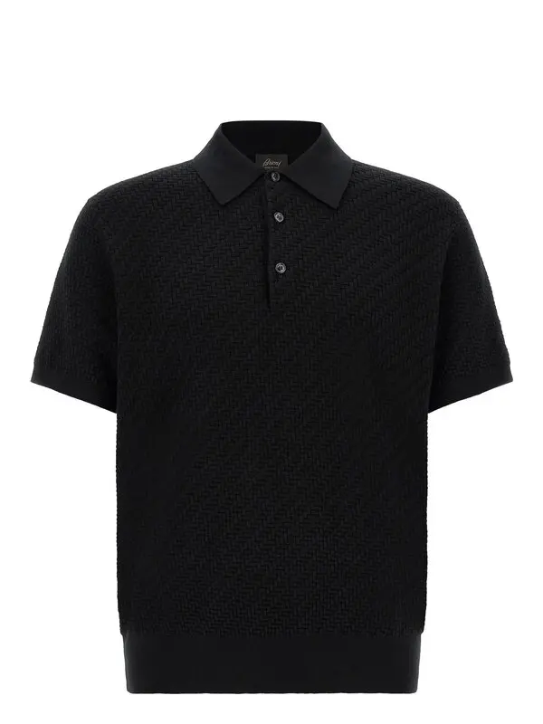Brioni Trama' Weaving Polo - Black