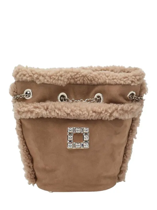 ROGER VIVIER Très Vivier Backpack In Suede And Shearling - Cream