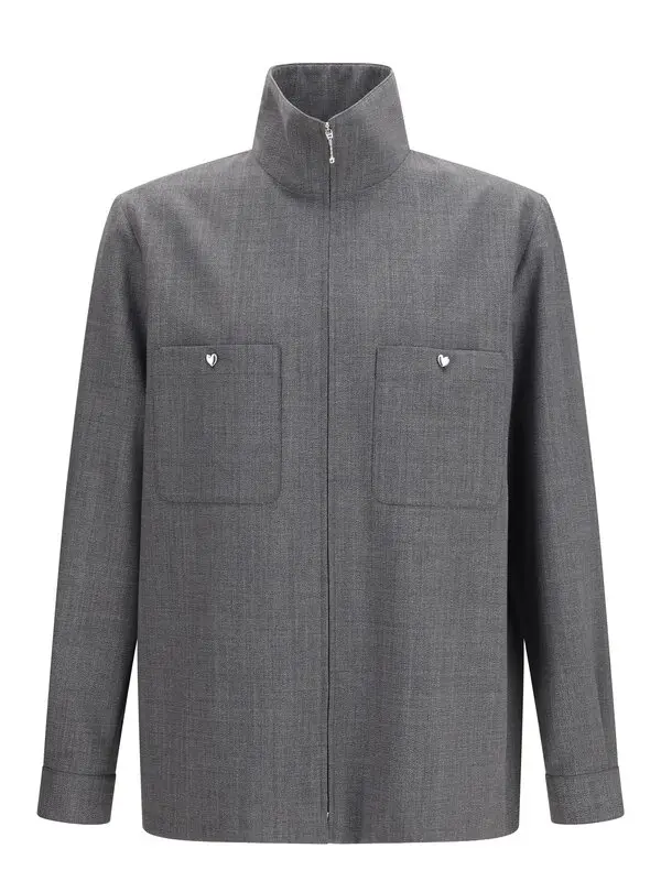 Valentino Garavani Mouliné Wool Shirt Jacket - Gray