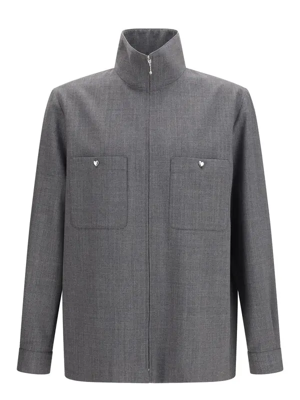 Valentino Garavani Mouliné Wool Shirt Jacket - Gray