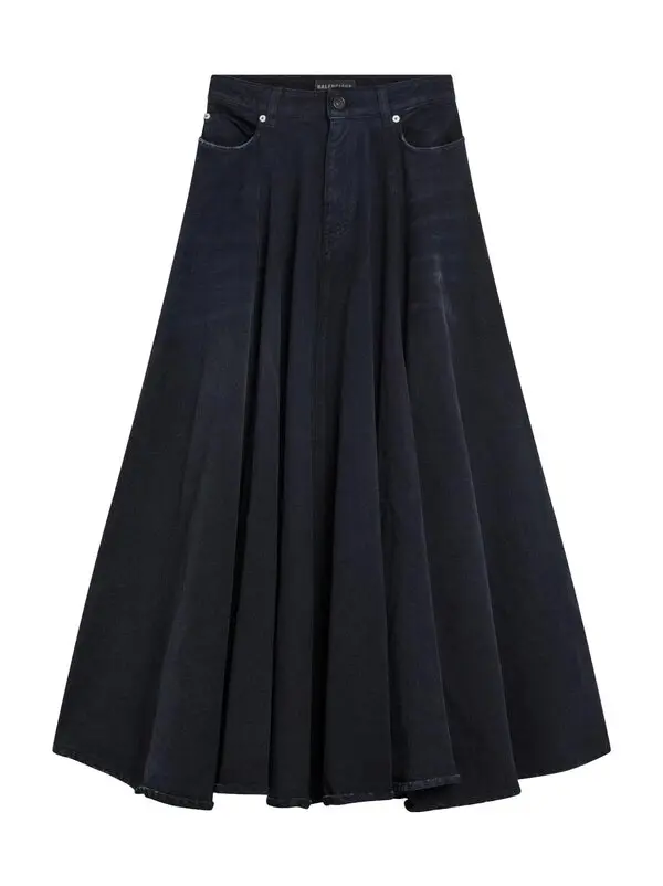 Balenciaga Navy Maxi Godet Denim Skirt - Blue