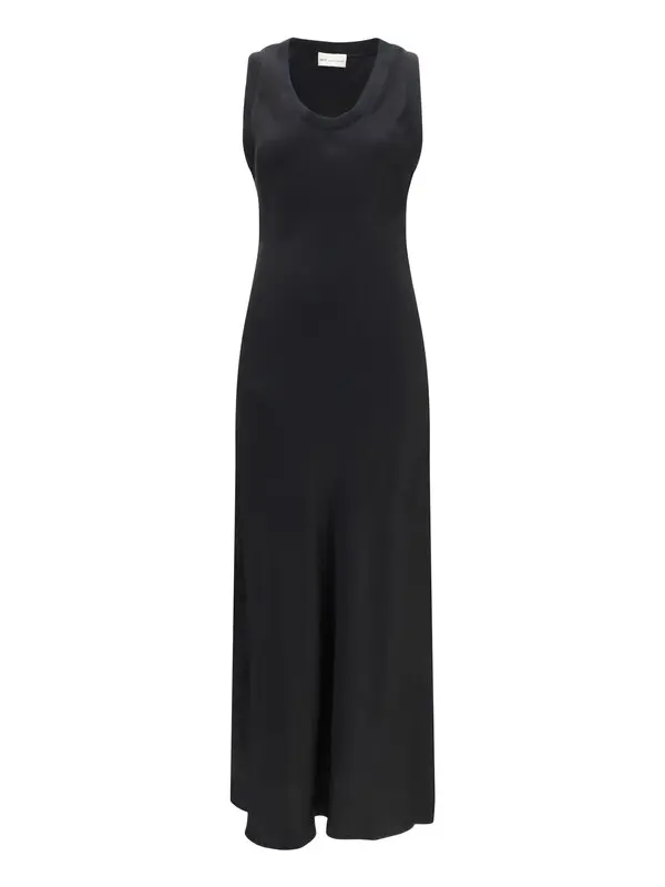 AMI Paris Sleeveless Long Fluid Satin Dress - Black