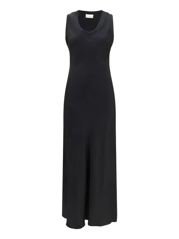 AMI Paris Sleeveless Long Fluid Satin Dress - Black