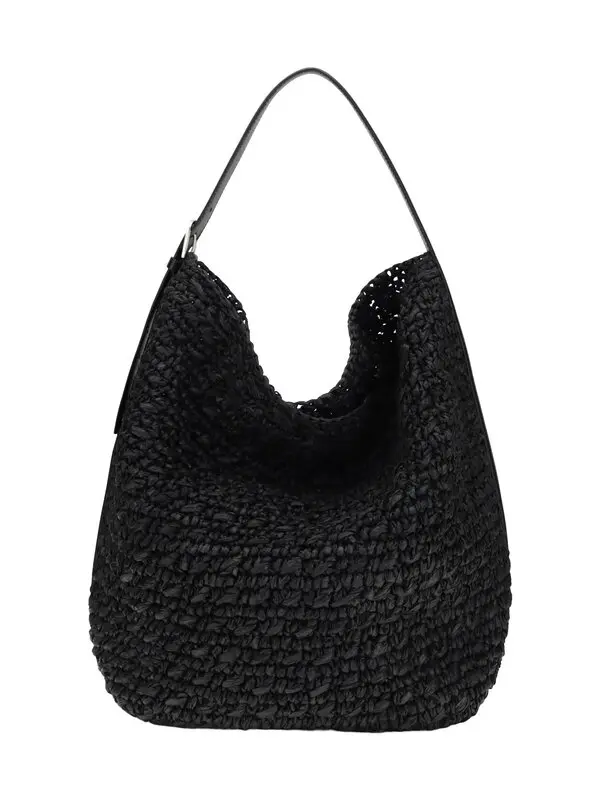 TOTEME Paper Raffia Tote Shoulder Bag - Black