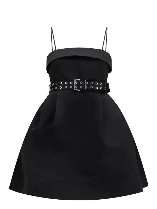 GANNI Short Satin Dress With A Full Skirt - Black