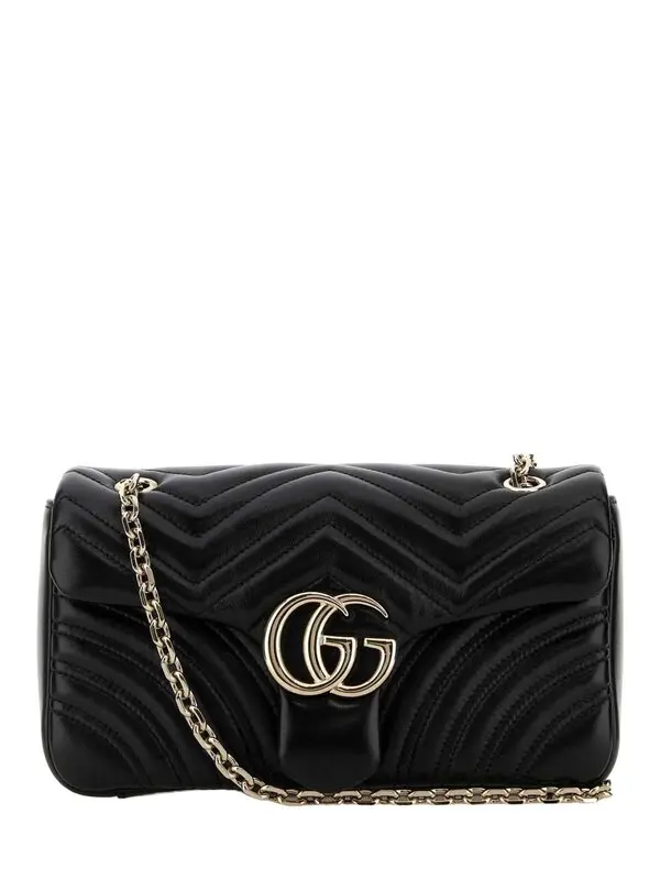 Gucci Nappa Leather Medium Gg Marmont Shoulder Bag - Black