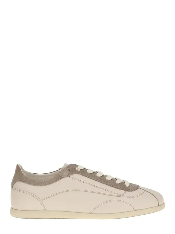 Brunello Cucinelli Leather And Suede Sneakers With Slim Sole - Cream