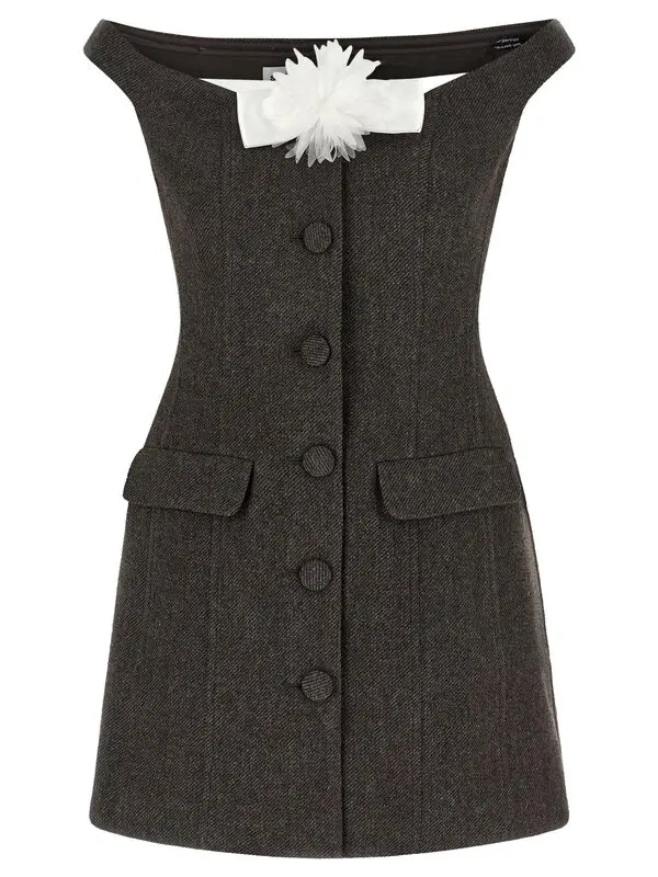 SELF-PORTRAIT Bardot Neckline Dress - Brown