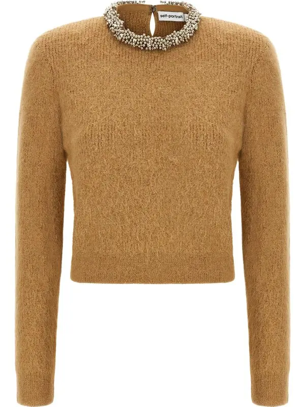 SELF-PORTRAIT Jewel Embroidered Sweater - Brown