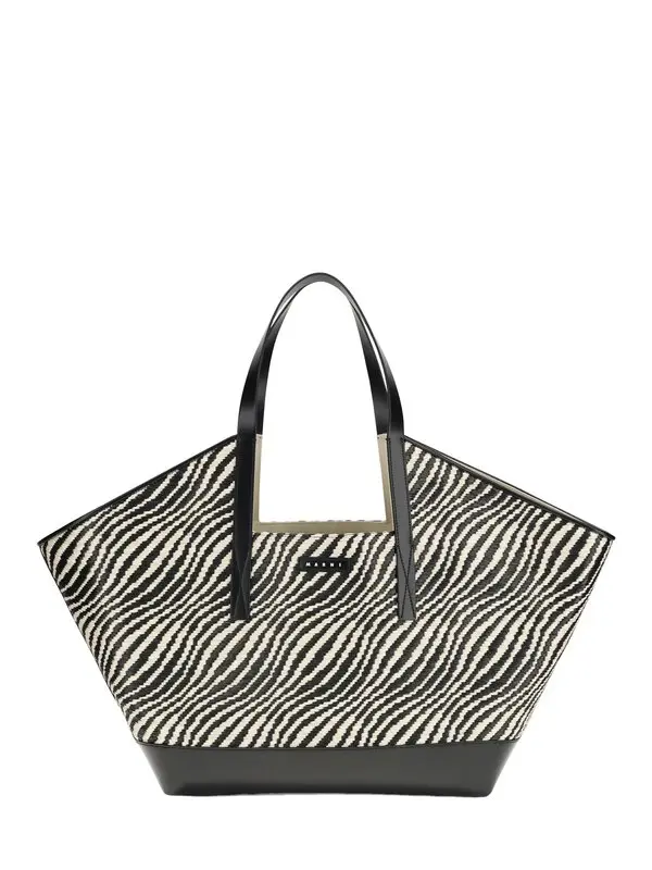 Marni Raffia Effect Fabric Tote Bag - Black