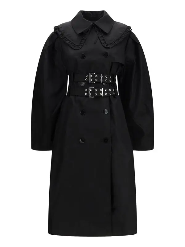 GANNI Belted Double-breasted Trench Coat - Black
