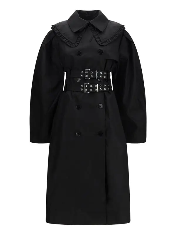 GANNI Belted Double-breasted Trench Coat - Black