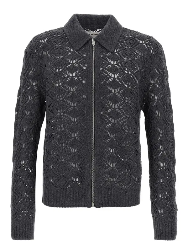 JIL SANDER Openwork Virgin Wool Cardigan - Gray