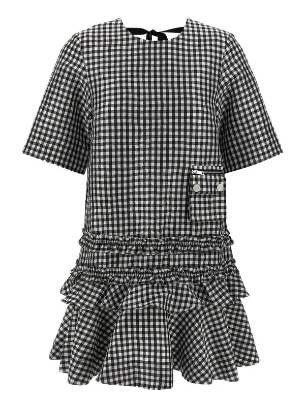 GANNI Crinkled Check Mini Dress - Multicolor