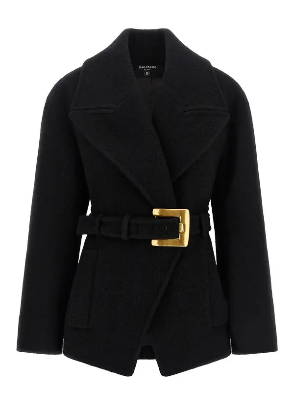 Balmain Anthem Belted Caban - Black