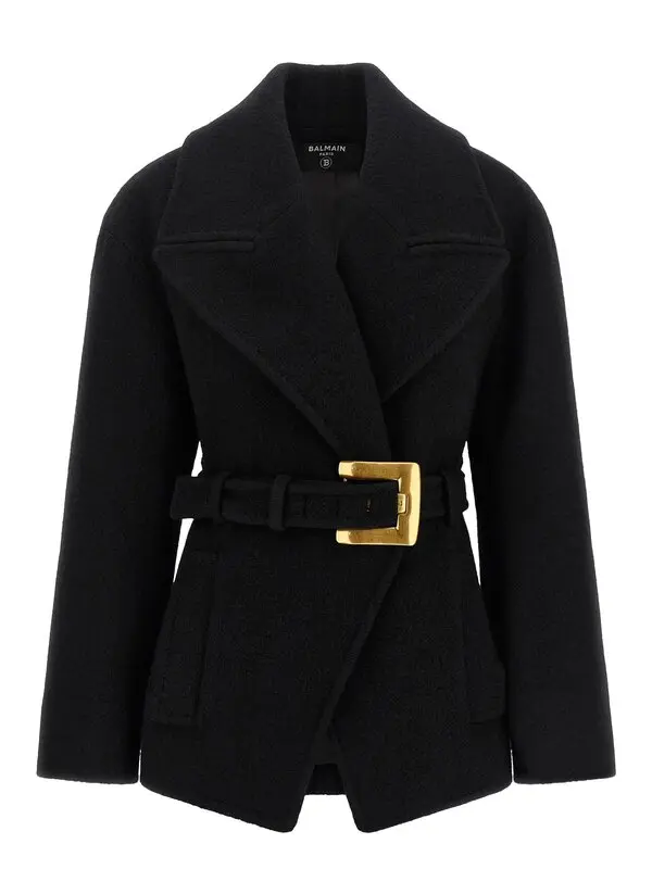 Balmain Anthem Belted Caban - Black