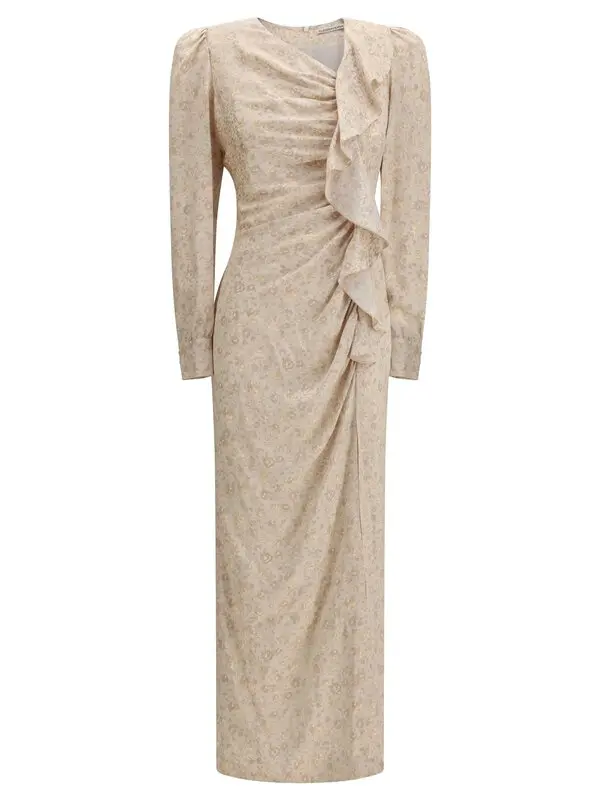 Alessandra Rich Jacquard Draped Dress With Flounces - Multicolor