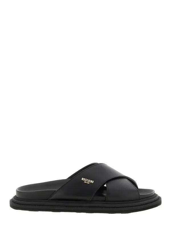 Moschino Leather Sabots With Logo - Black