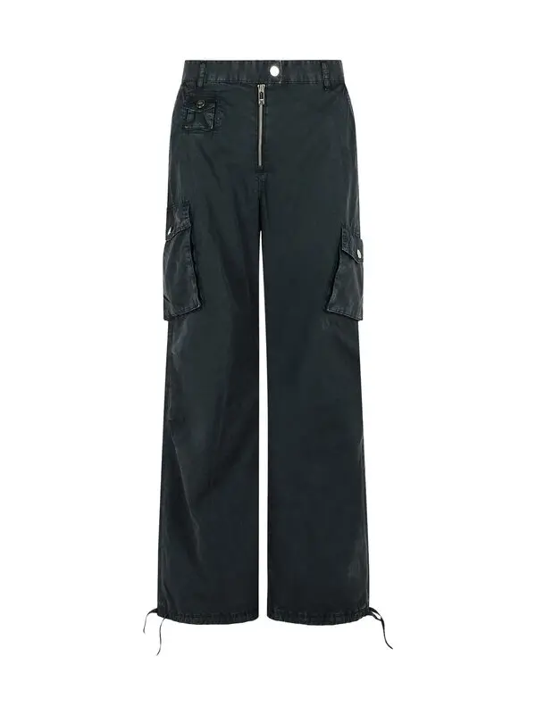 GANNI Washed Cotton Twill Cargo Pants - Gray