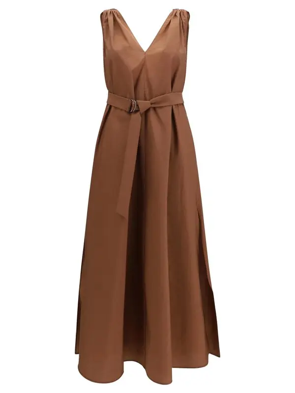 Brunello Cucinelli Cotton Poplin Dress With Precious Shoulder Detail - Brown