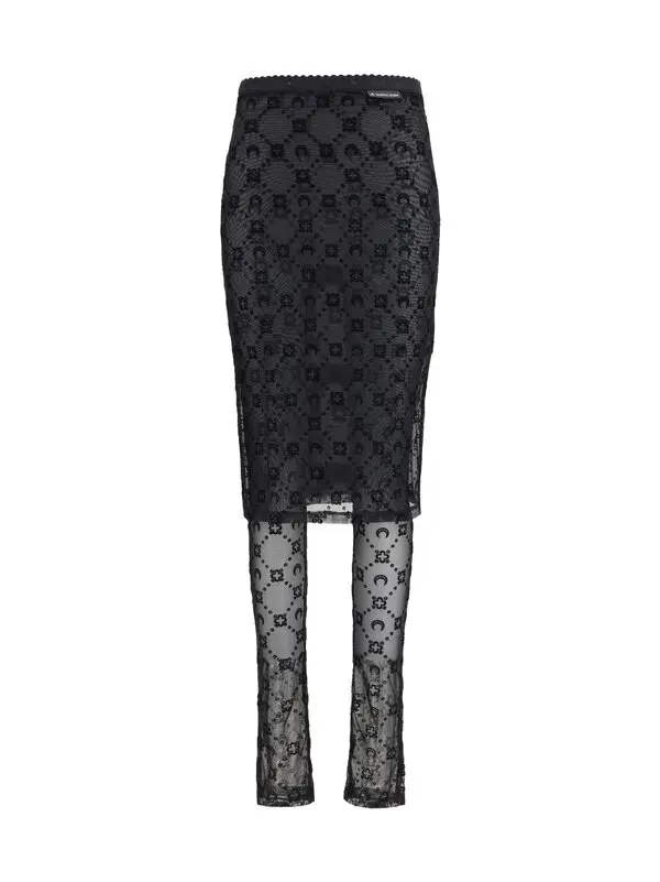 MARINE SERRE Moonogram Mesh Flock Pant-skirt - Black