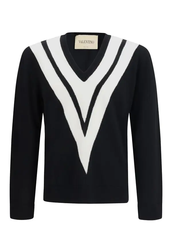 Valentino Garavani Virgin Wool Intarsia V Sweater - Black