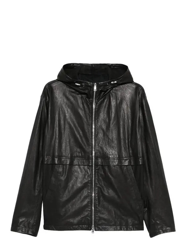 Tagliatore Leather Hooded Jacket - Black