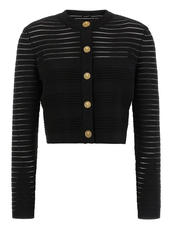Balmain Semi-transparent Stripes Cardigan - Black