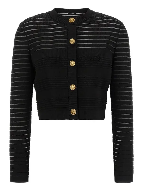 Balmain Semi-transparent Stripes Cardigan - Black