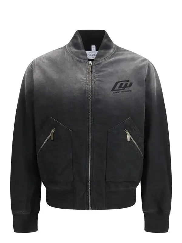 Off-White Washed Denim Bomber Jacket - Black