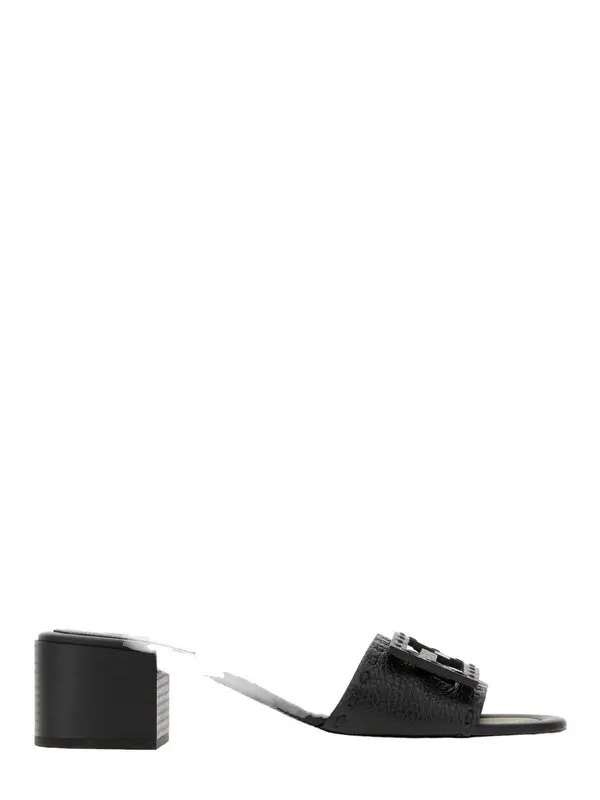 Fendi Leather Baguette Mules - Black