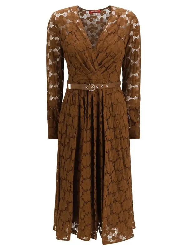 Max Mara Agrume Midi Dress In Lace - Brown