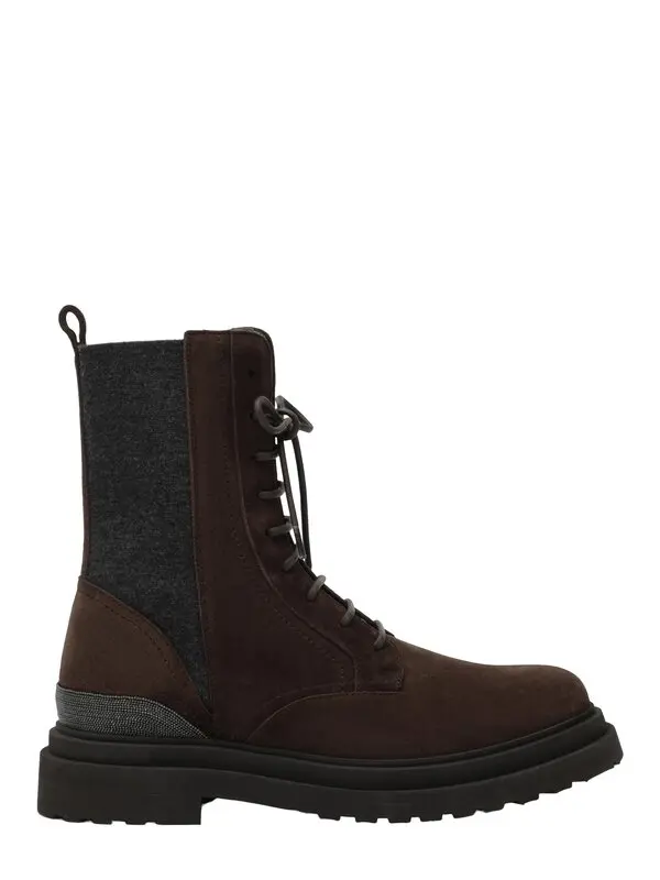 Brunello Cucinelli Espresso Suede Boots With Virgin Wool Insert - Brown