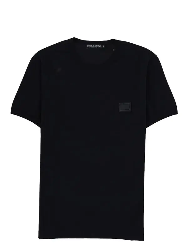 Dolce & Gabbana T-shirt In Cotone Con Placca - Blue