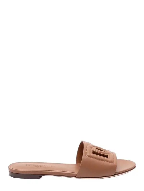 Dolce & Gabbana Leather Sliders With Dg Logo - Multicolor