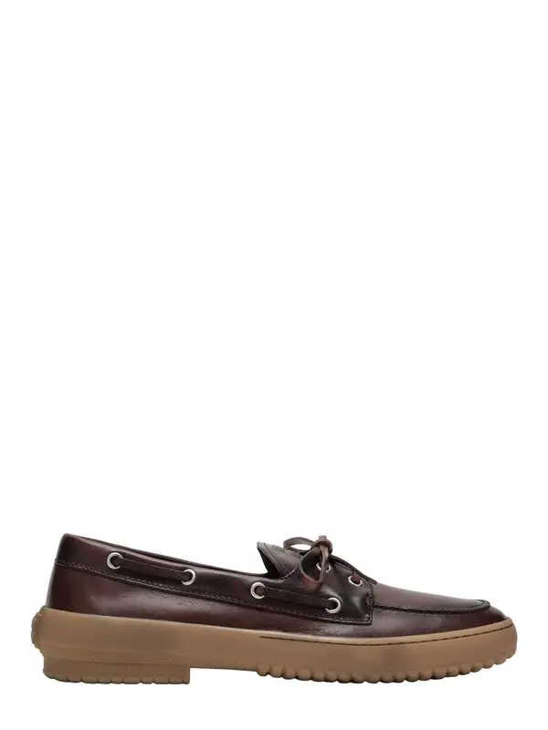 Miu Miu Leather Deck Boat Shoes - Brown