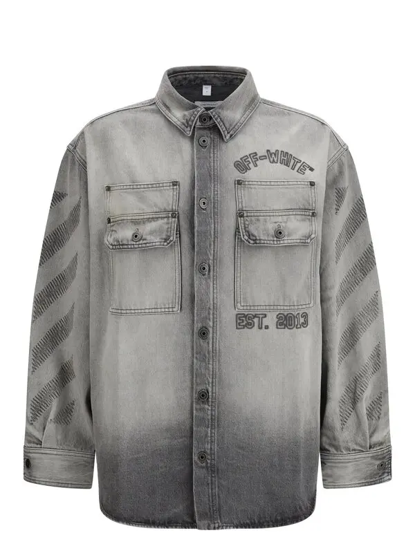 Off-White Diag Military Overshirt In Denim - Gray